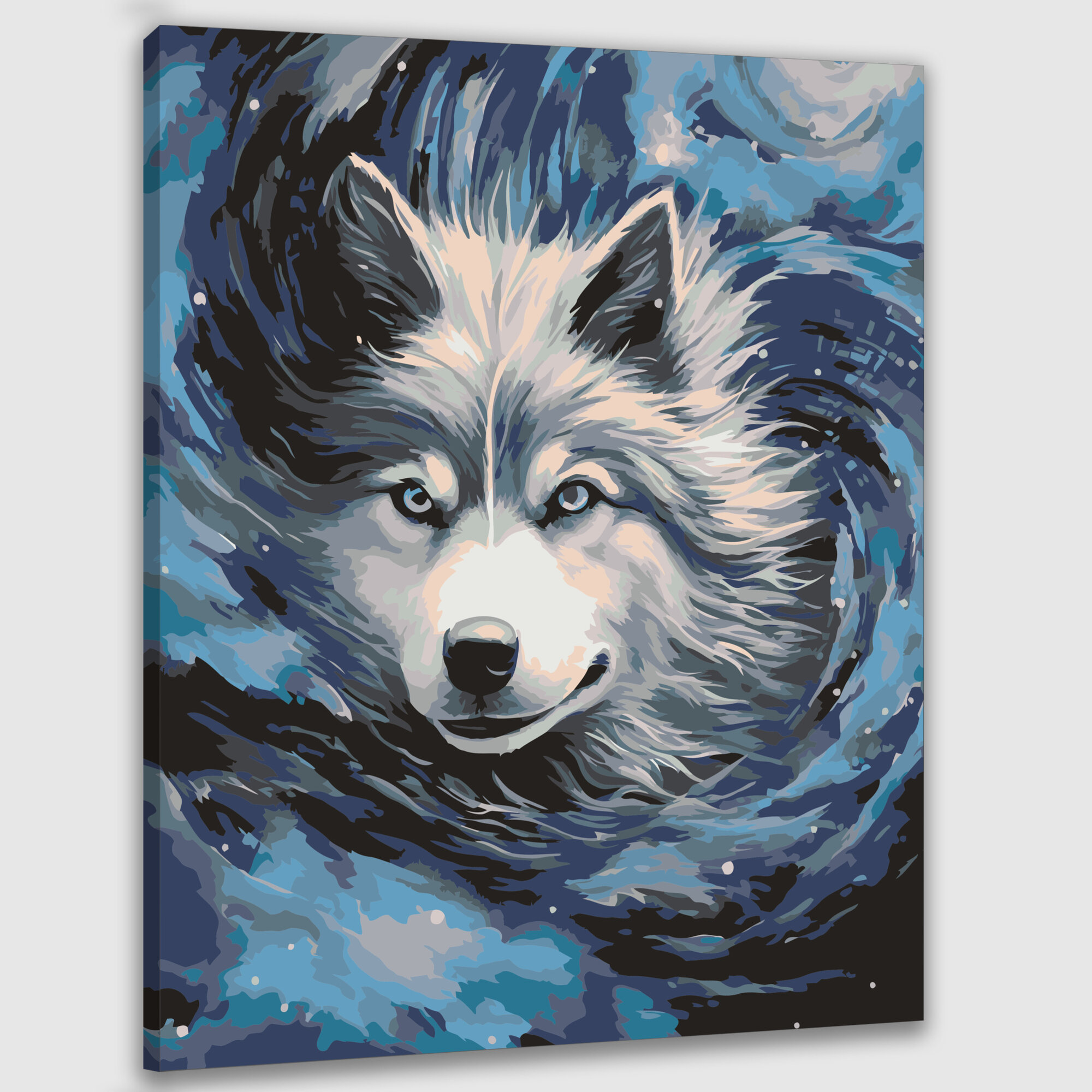 Картина по номерам 40x50 см, хаски, вихрь, мягкий ветер, связь собаки со стихиями, ориентироваться в холодны