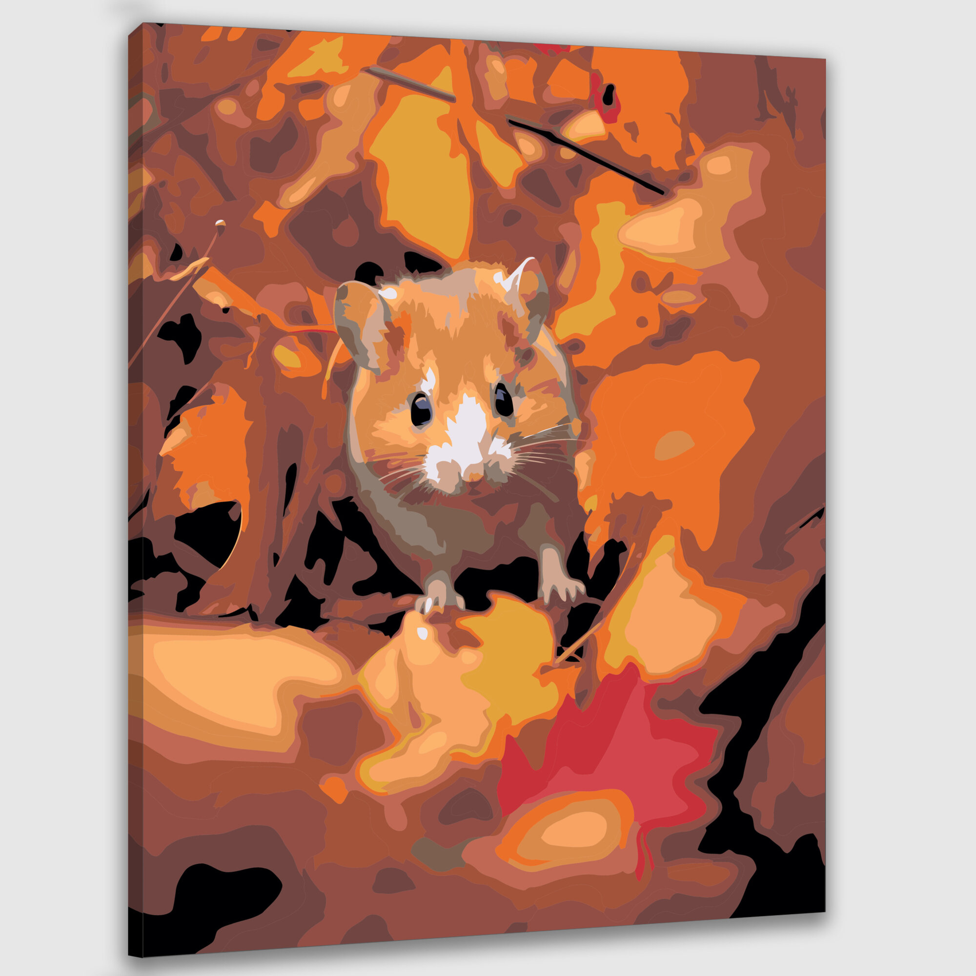 Картина по номерам 40x50 см, фотография, хомячок, подстилка, разноцветные листья, осенняя листва, фон, палитра природы