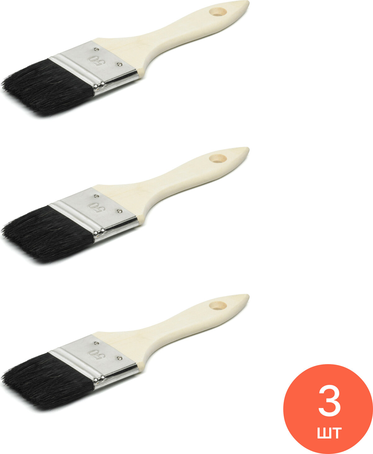 Кисть малярная Anza / Анза с натуральной черной щетиной, плоская, 25мм / малярные и отделочные инструменты (комплект из 3 шт)