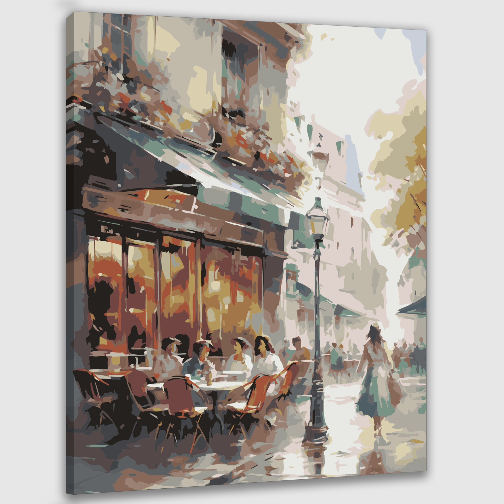 Картина по номерам 40x50 см, картина маслом, Париж, французский шарм, кафе, мощеная улица, навесы, винтажные велосипеды