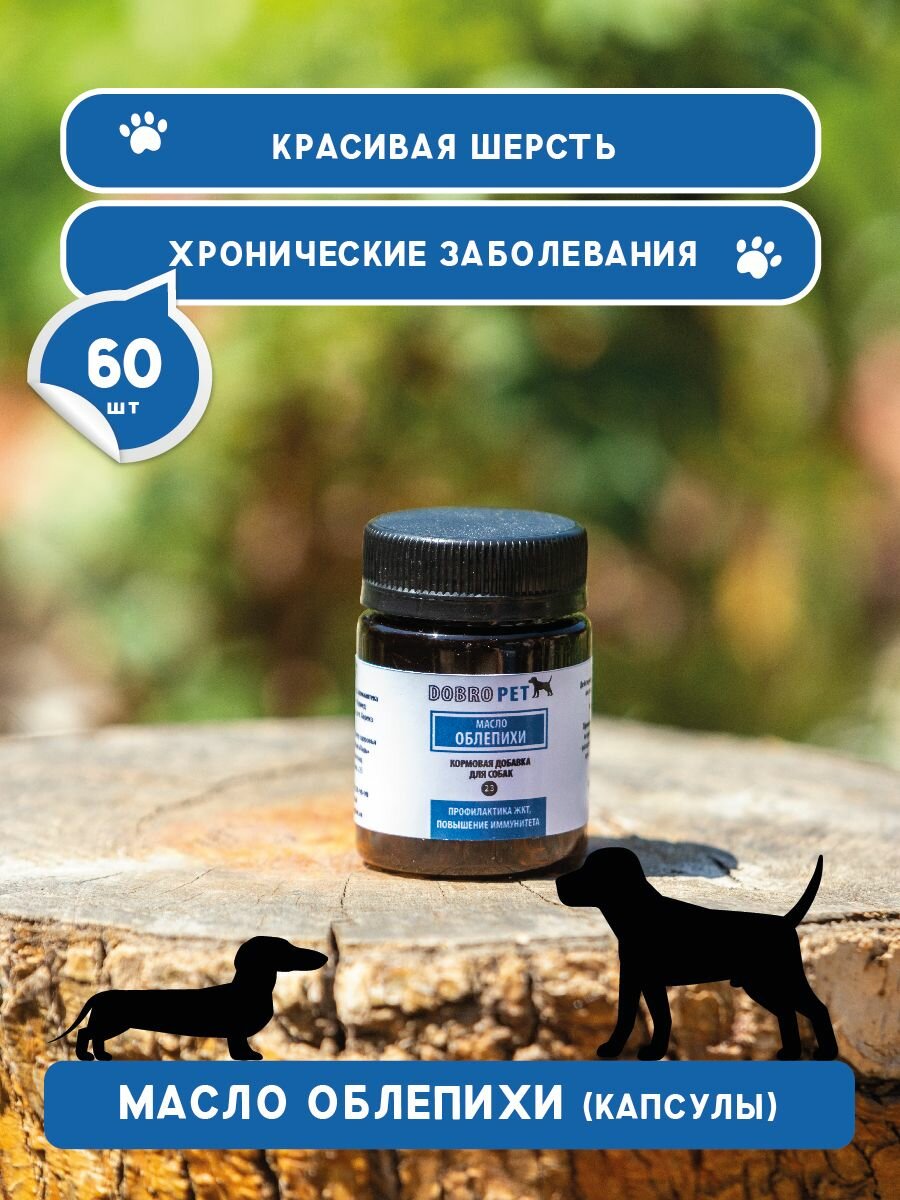 Кормовая добавка для собак масло облепихи, DOBROPET-23, 60 капсул