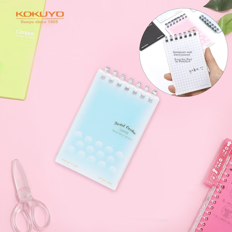 KOKUYO A7 Loose-Leaf Notebook, Pastel Cookie Compact Ultra-Thin Mini Vertical Flip Notebook, 5mm Grid, Blue, 20 Sheets, WSG-MEYR520B