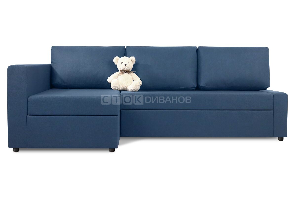 Угловой диван Сток Диванов Полярис, синий велюр, механизм дельфин