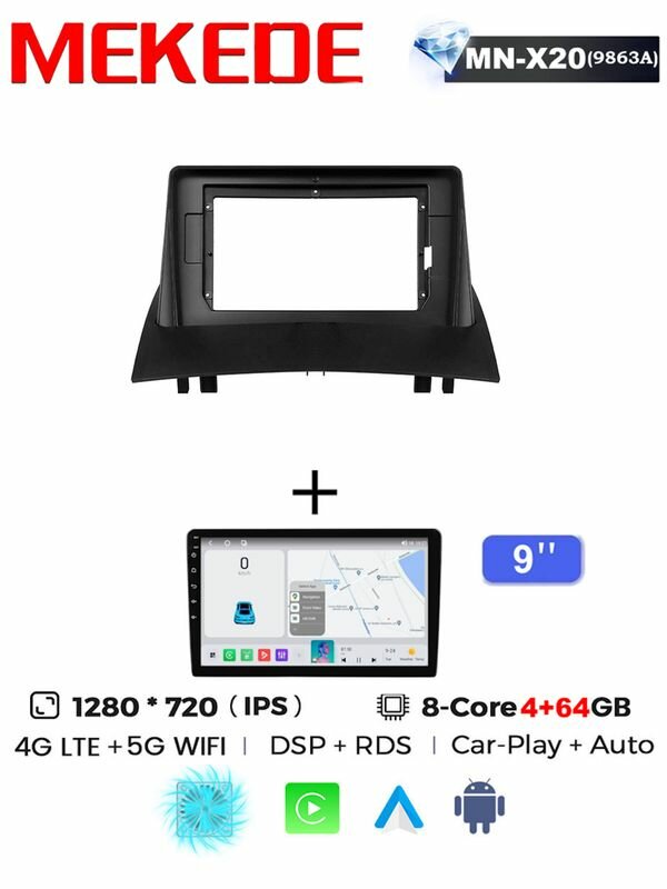 Магнитола 9" Mekede MN X20 Pro 4/64 Gb Renault Megane 2 2002-2009 carplay