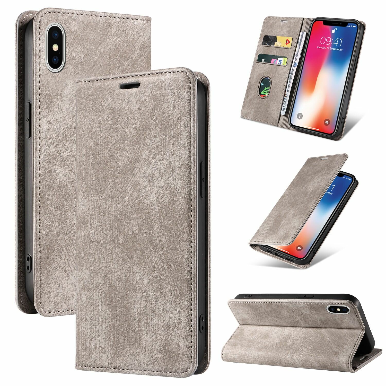 Кожаный чехол-книжка для Apple iPhone XS Max ( Айфон ХС Макс), магнитный, с отделениями для карт и кошельком