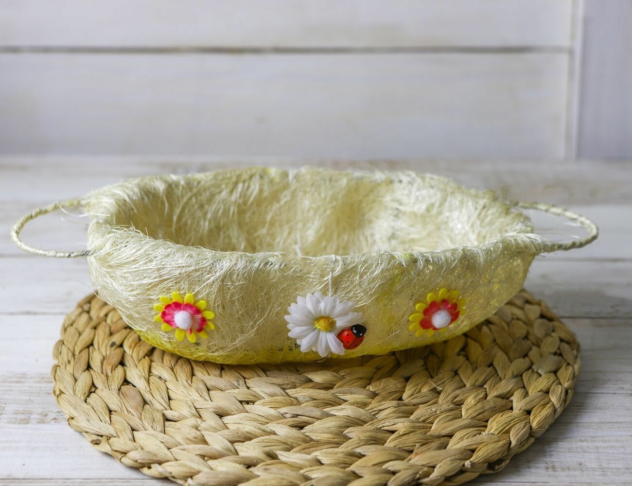 Декоративная корзина весенняя корзинка, натуральный материал, жёлтая, 24х14 см, Koopman International 765031900-1