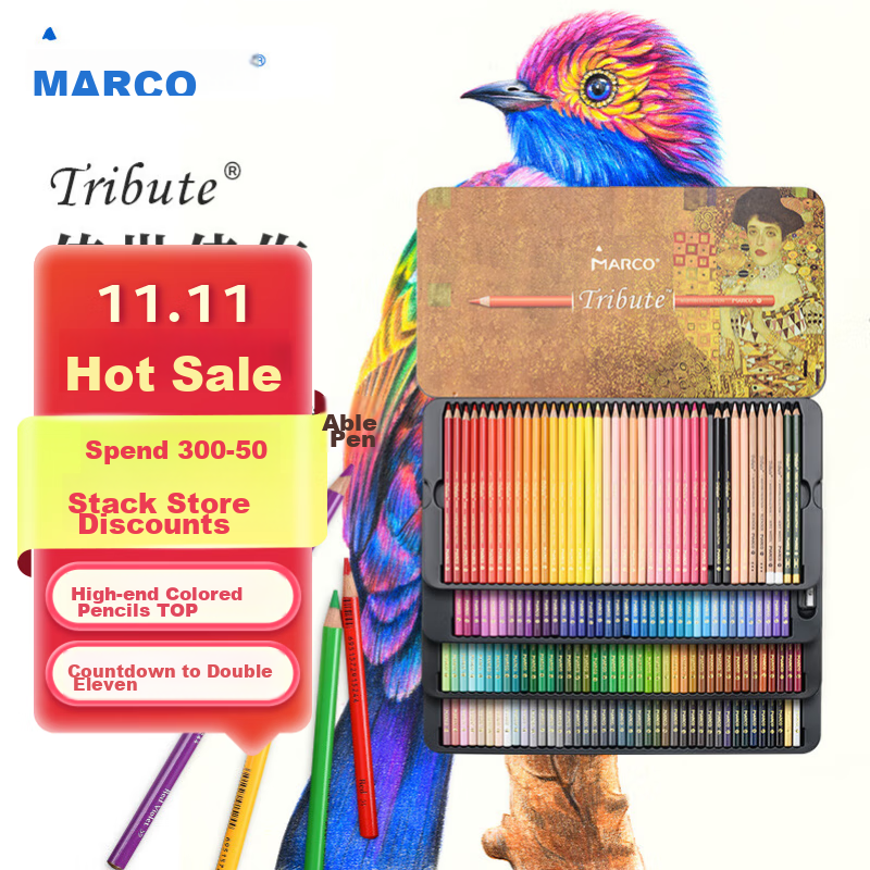 [Super Popular] Marco 160-Color Oil-Based Colored Pencils Professional Art Drawing Set for Art Exams, Tribute to Master Artists, Metal Box Set, Back-To Gift for Couples