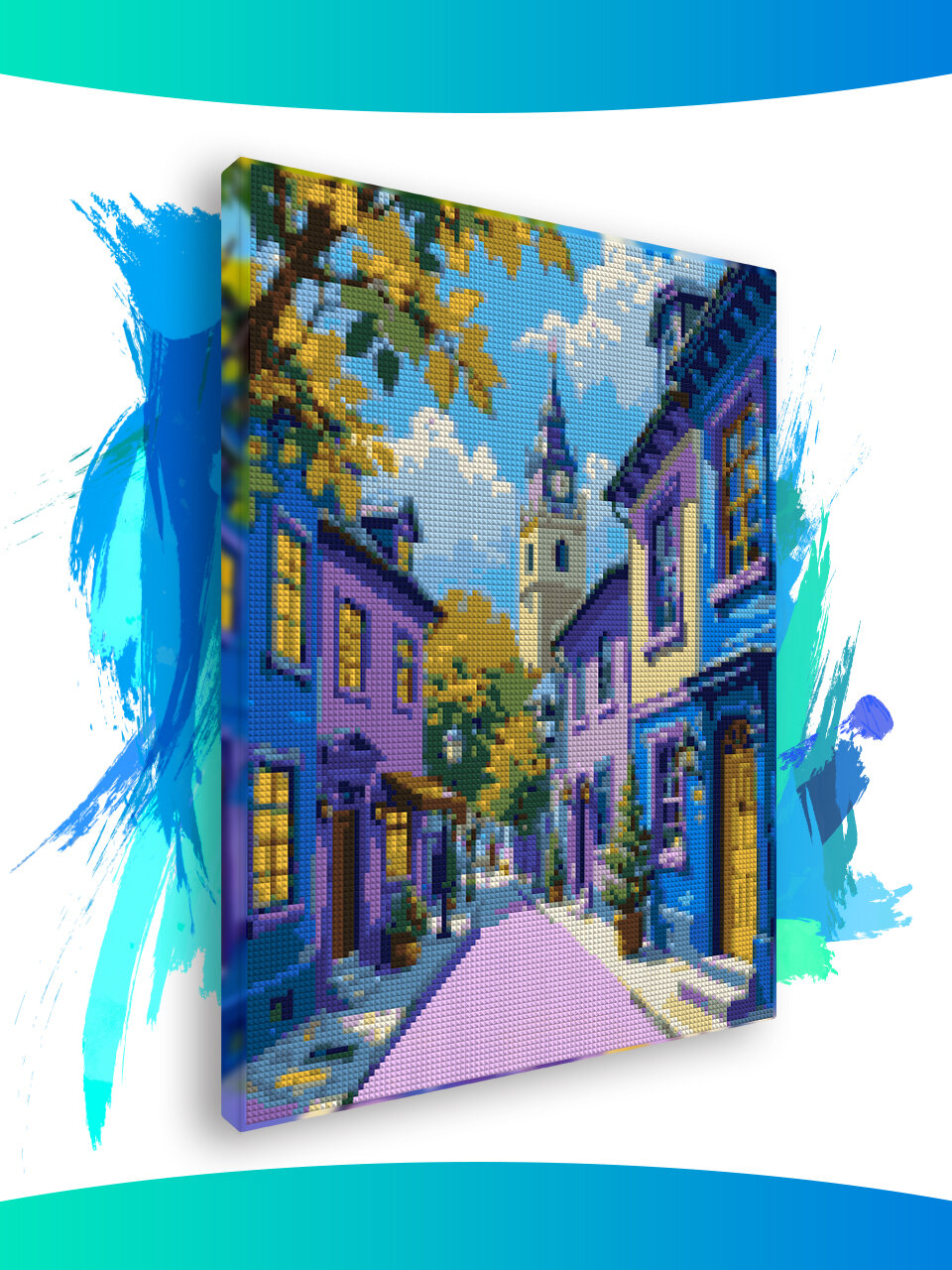 Алмазная мозаика на подрамнике - вышивка Фиолетовый город 30х40