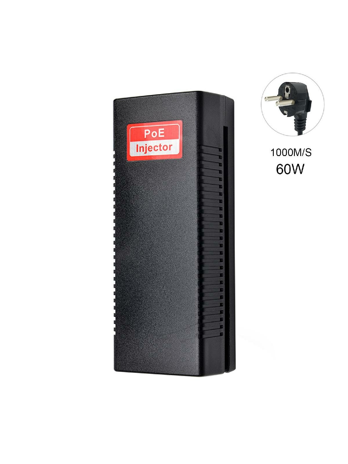 Gigabit PoE 60W PoE Injector Power Supply IEEE802.3at Draft 4.1 10/100/1000Mbps 56V PoE Adapter 100-240V for Security