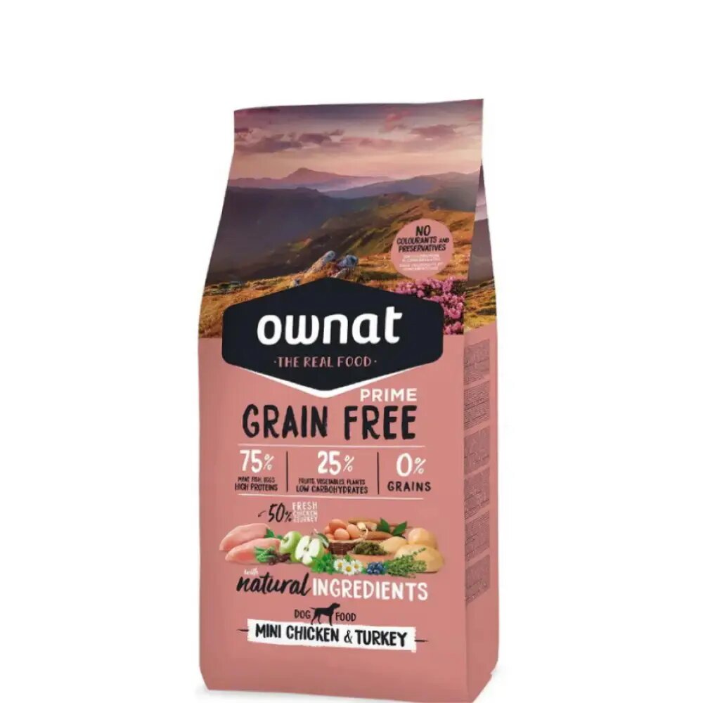 Ownat Prime Mini Корм сухой беззерновой для собак мелких пород, с курицей и индейкой, 1 кг