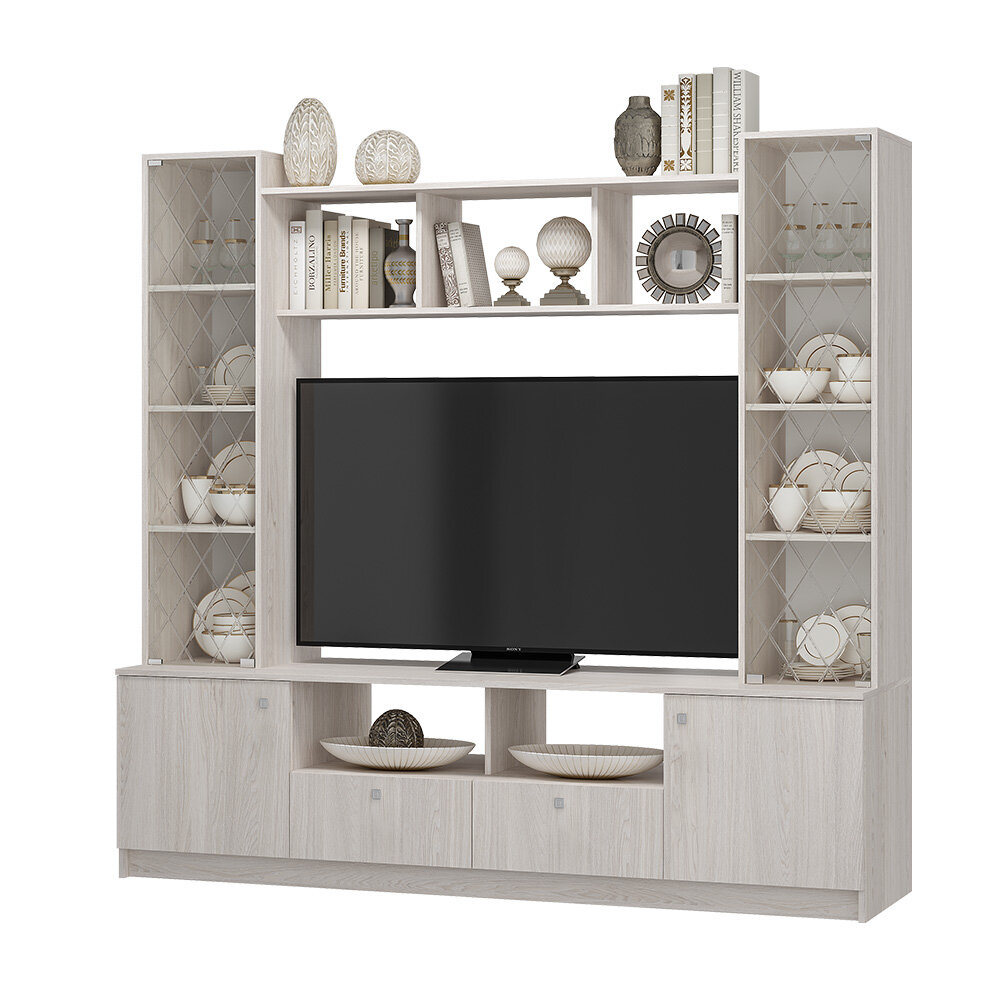 Стенка в гостиную Зарина ЦС-01, Ясень белый, 200.2х191х53.4 см.