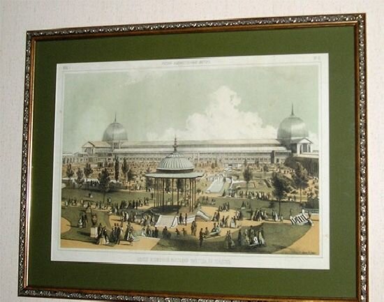 "Здание всемирной выставки 1862 года, в Лондоне". Литография В. Ф. Тимма. 1862г. - антикварная литография