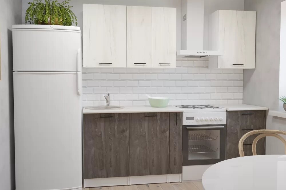 Кухонный гарнитур Герда Сиена стандарт 1600 мм, каркас ЛДСП, фасад ЛДСП, Белый/Дуб грей/Бетон темный