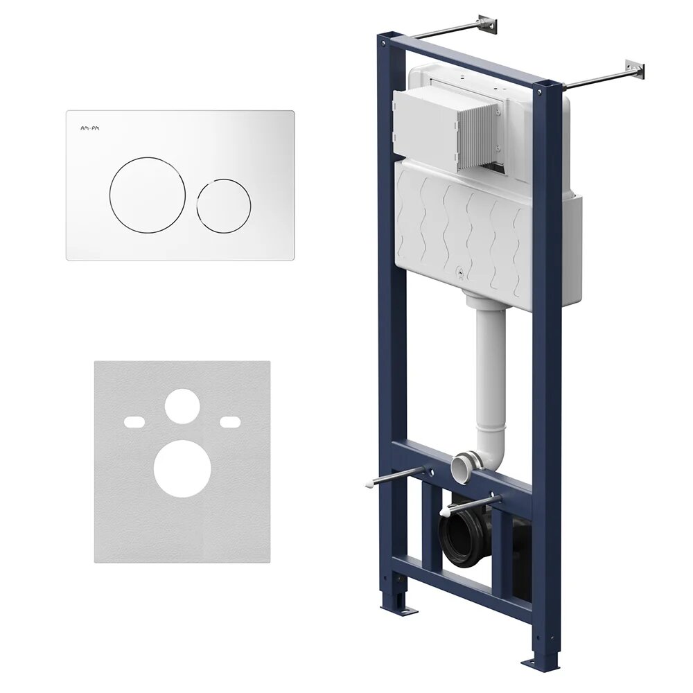 Инсталляция с кнопкой AM.PM Pro I012704.9001 50 см, крепление к стене/к полу, кнопка для унитаза белая, глянцевая, пневматическое управление, с шумоизоляцией