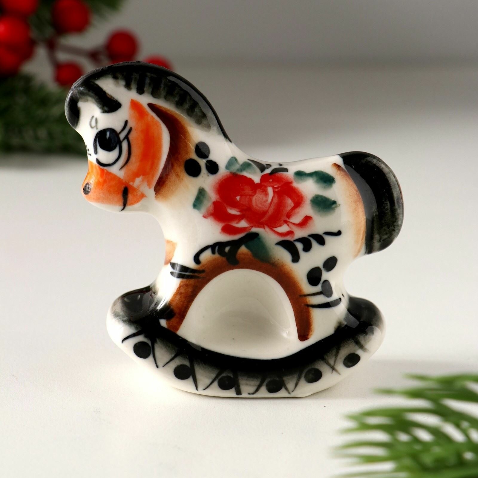 Фигурка фарфор гжель «Конь качалка», 7?7 см, цветной