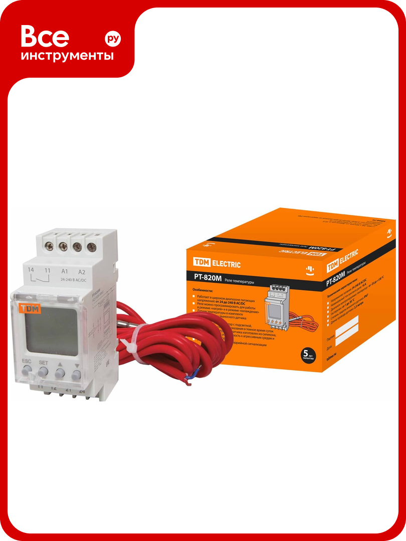 Реле температуры TDM ELECTRIC РТ-820M -25+130C, АС/DC, с датчиком IP67, ЖК SQ1508-0002, из не, подсветкой