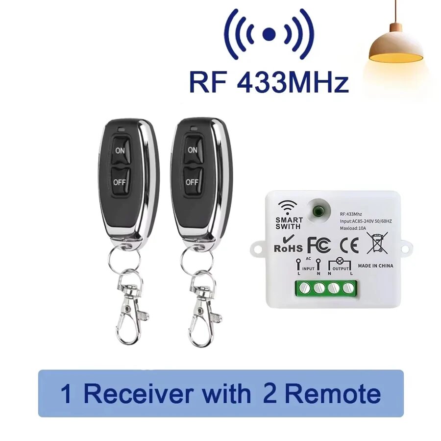 Беспроводной Мини-контроллер Реле RF 433 МГц, 110В/220В, 10А, Для Умного Дома, Настенный Выключатель