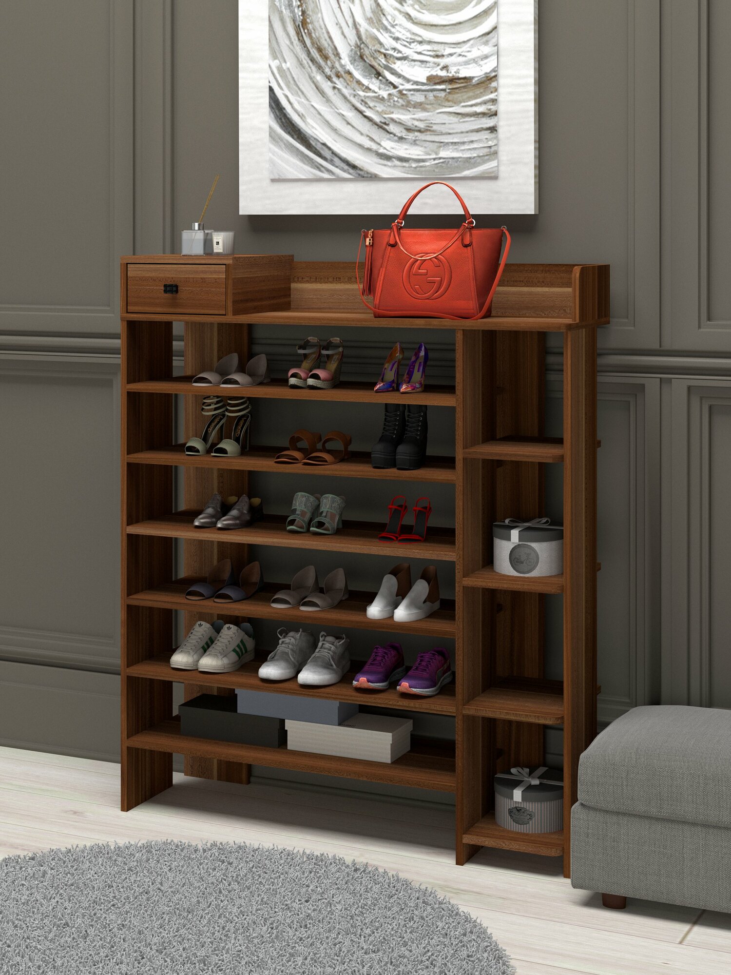 Есэндвич Депо-3 Полка для обуви с ящиком 110х30х130 см (Слива валлис)