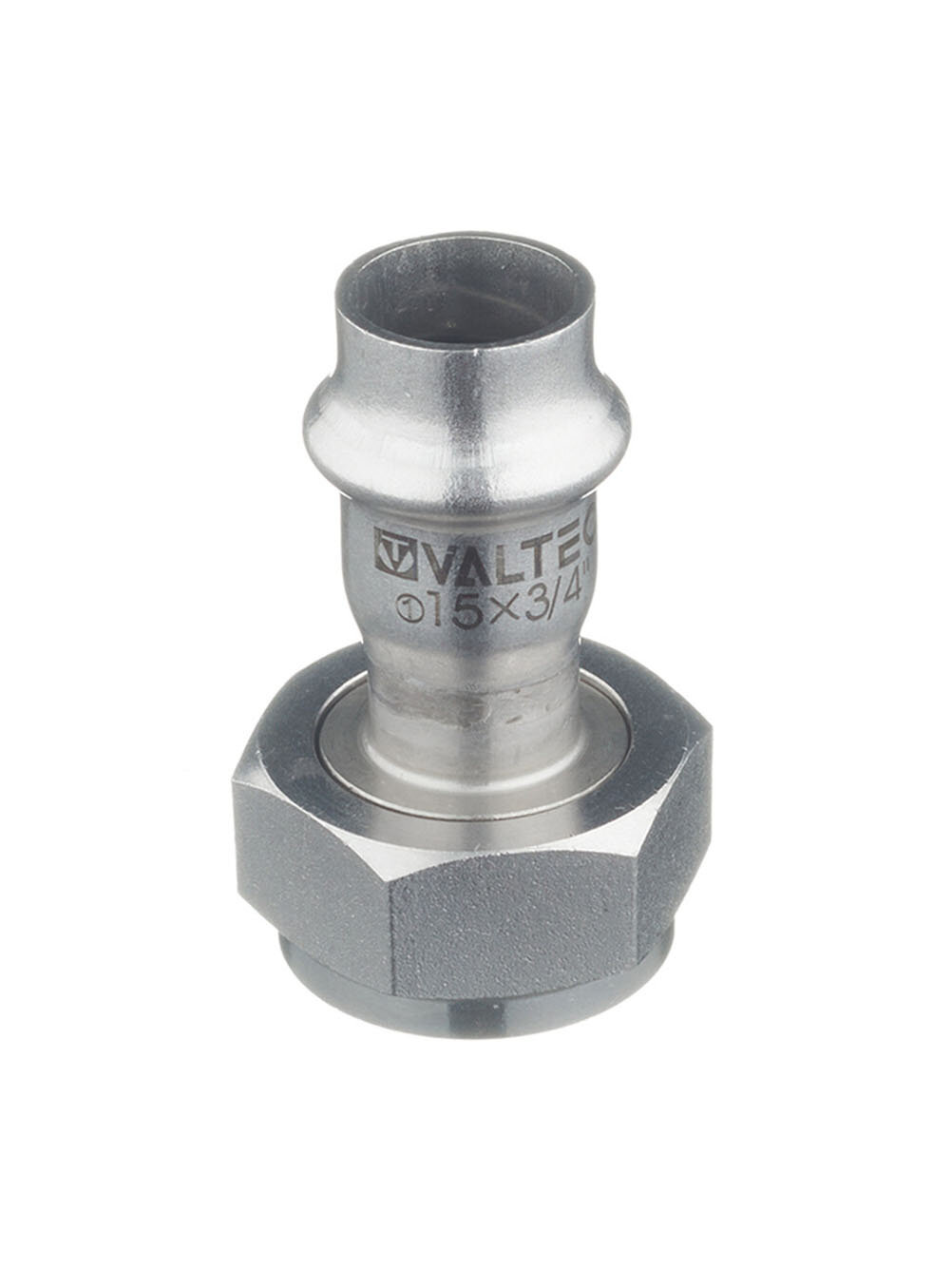 Соединитель 15 мм х 3/4 ВР(г) нержавеющая сталь с накидной гайкой