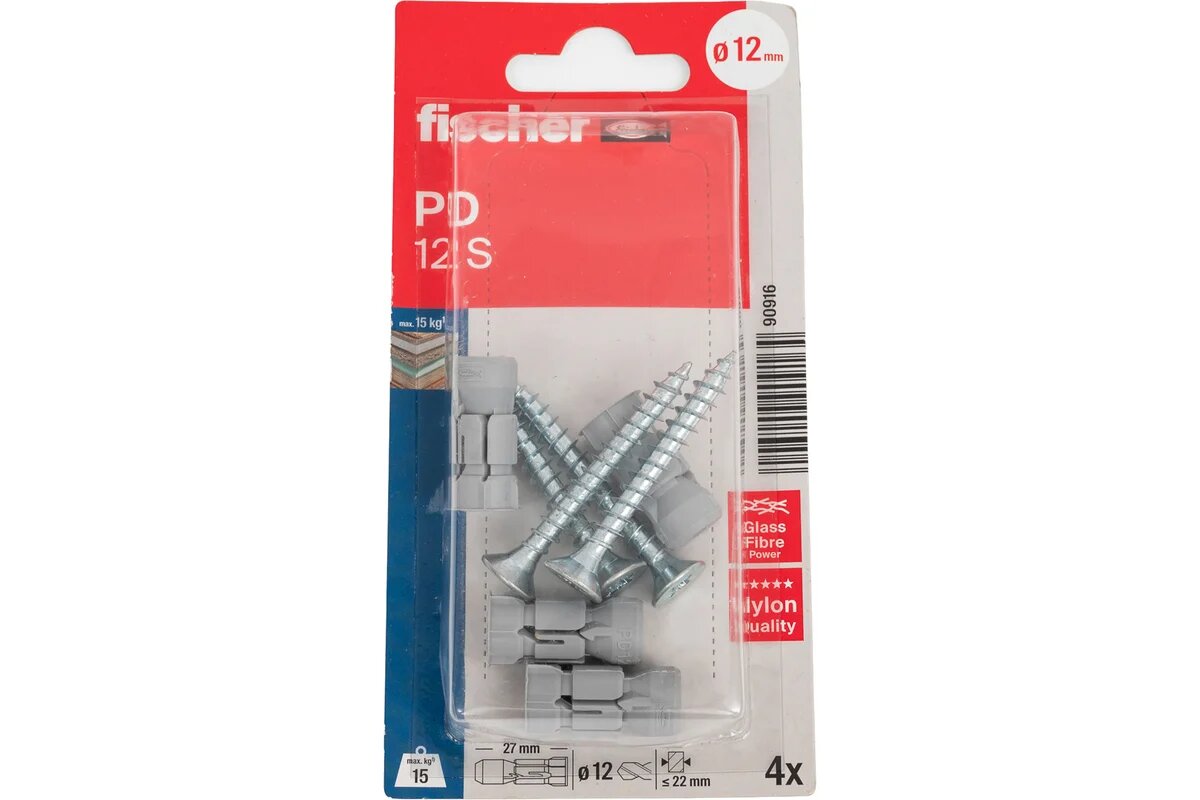 Fischer PD 12 S K 90916дюбель с шурупом для крепления в стенах из бетона и кирпича