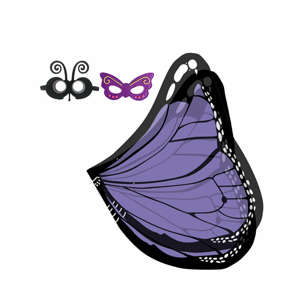 Костюм Бабочки Для Девочек: Крылья 60x120 Cм Из Шифона С Регулируемыми Лямками - Набор С Маской И Ободком Для Танцев И Игр Для Детей 3-10 Лет