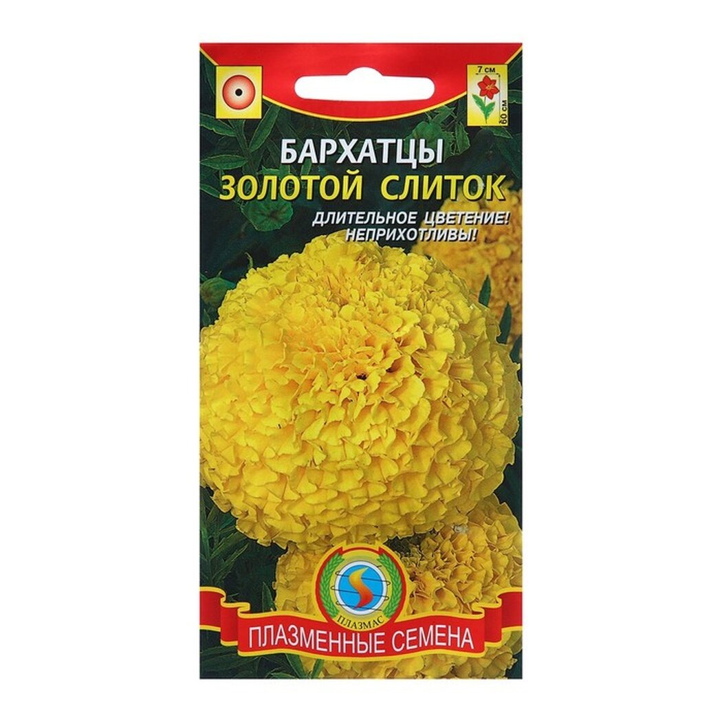 Семена бархатцев плазмас "Золотой слиток", однолетние, неприхотливые, 4 г