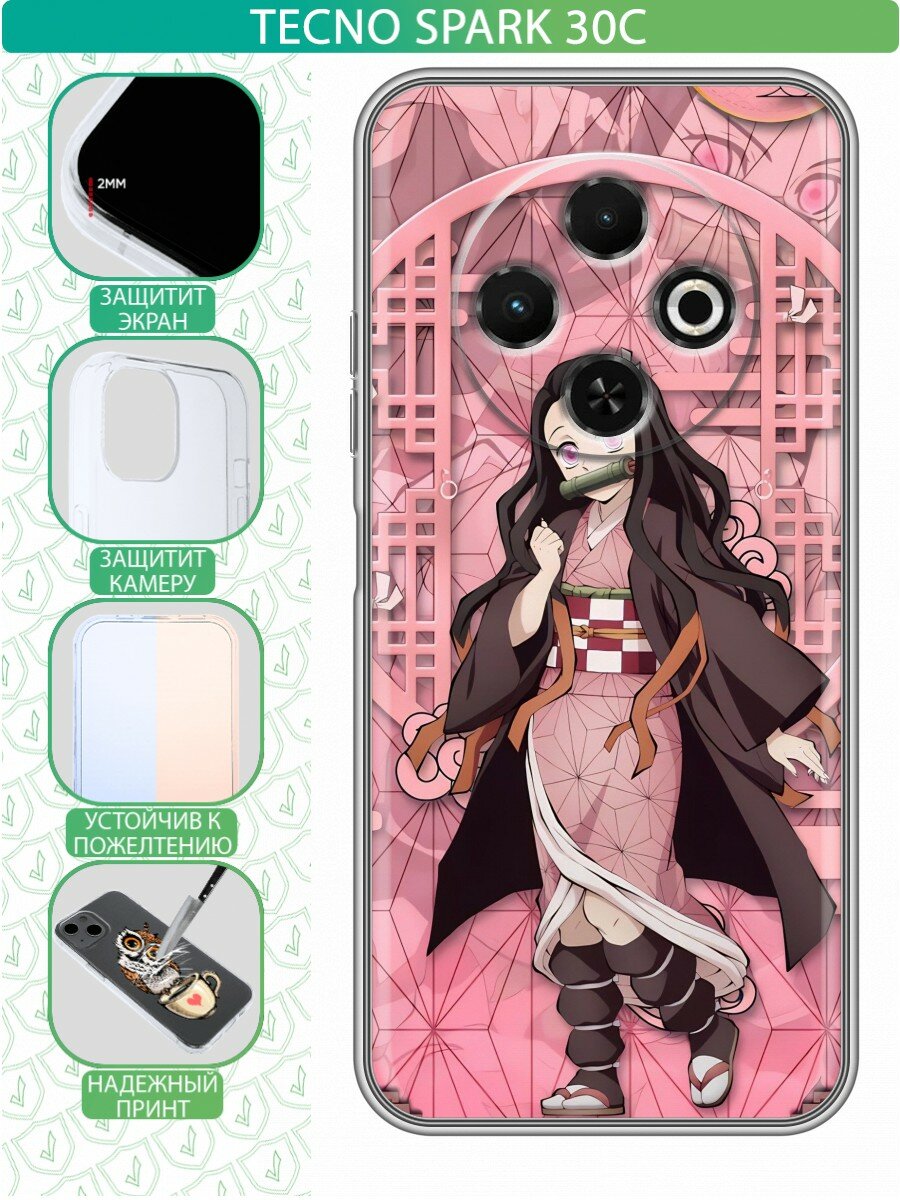 Чехол для Tecno Spark 30C с принтом для девочек Аниме Demon Slayer (Техно Спарк 30С)
