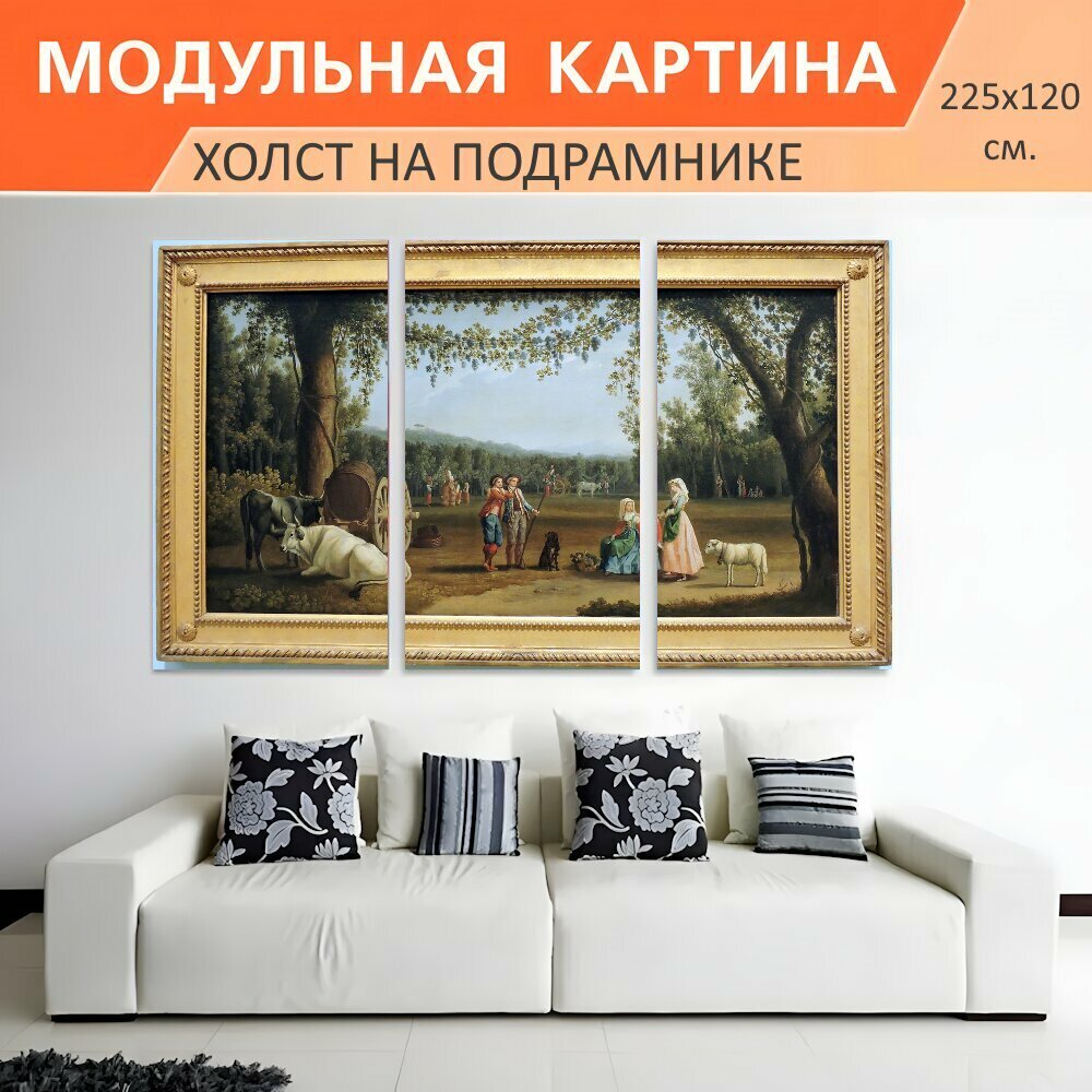 Модульная картина на холсте "Рамки, природа, картина" триптих на подрамнике 225х120 см. для интерьера