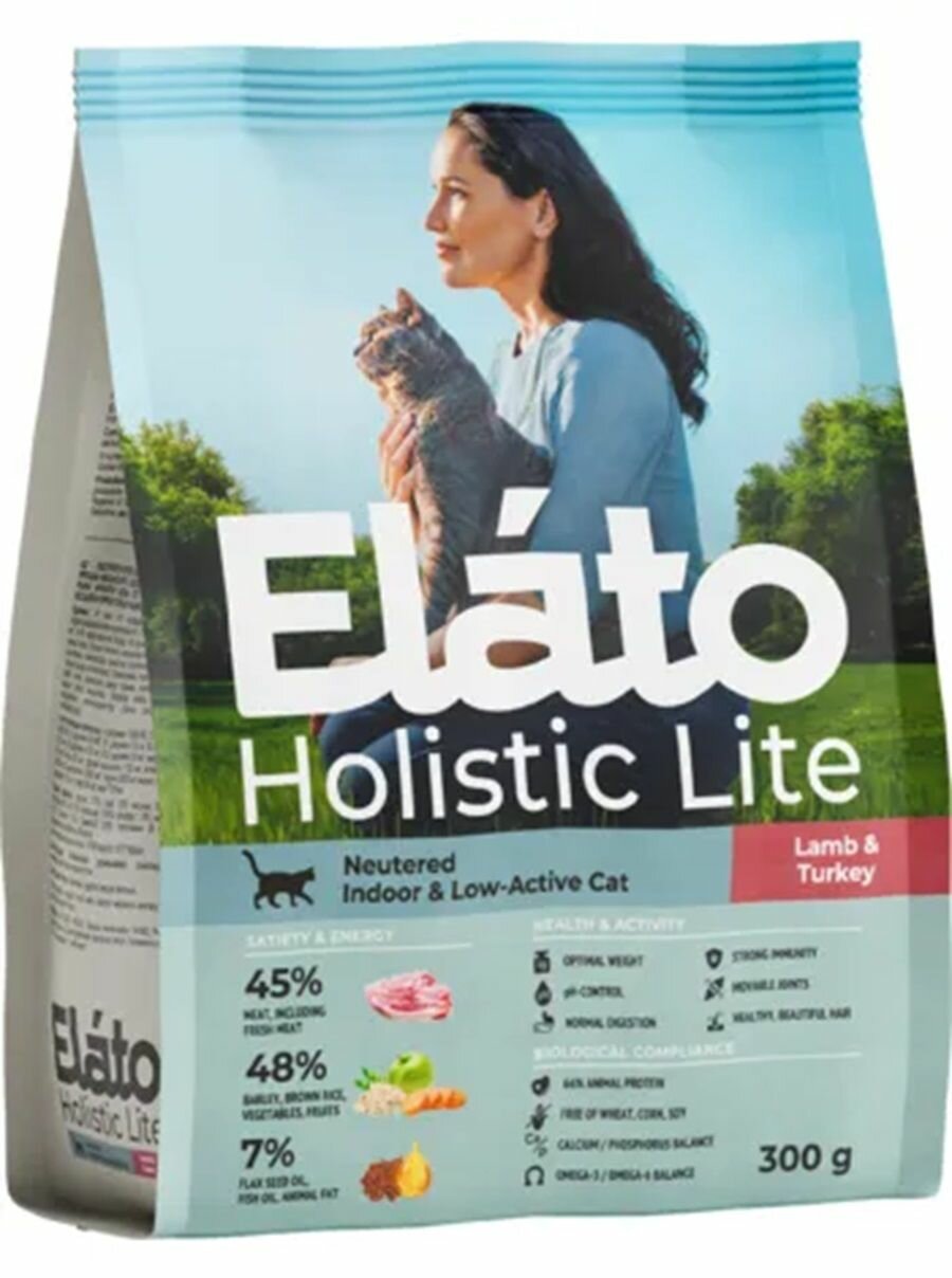 Elato Holistic lite Корм сухой для стерилизованных кошек, ягненок и индейка, 300г