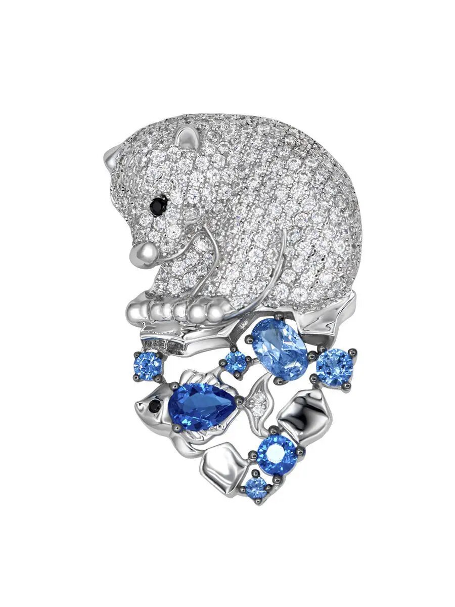 Брошь, серебро, 925 проба, фианит