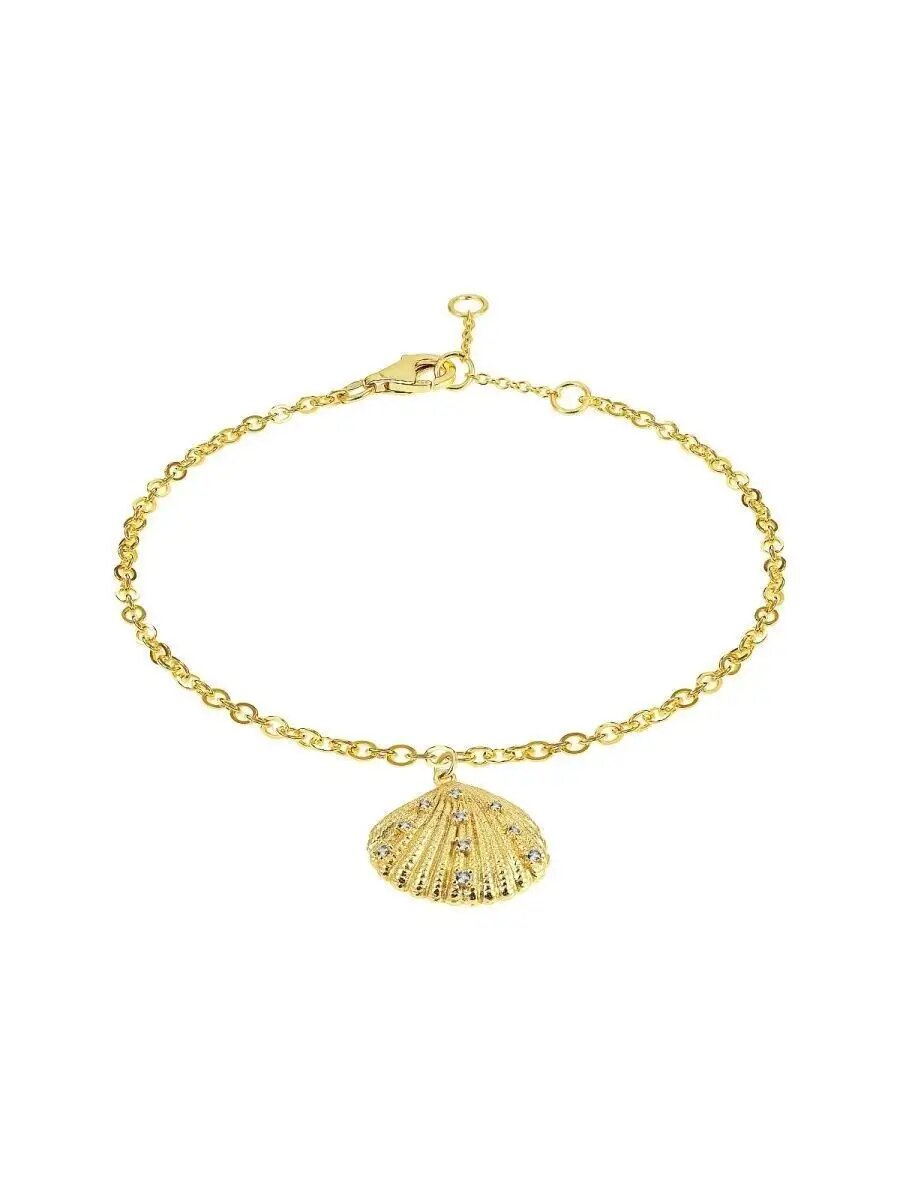 Браслет-цепочка, серебро, 925 проба, золочение, фианит