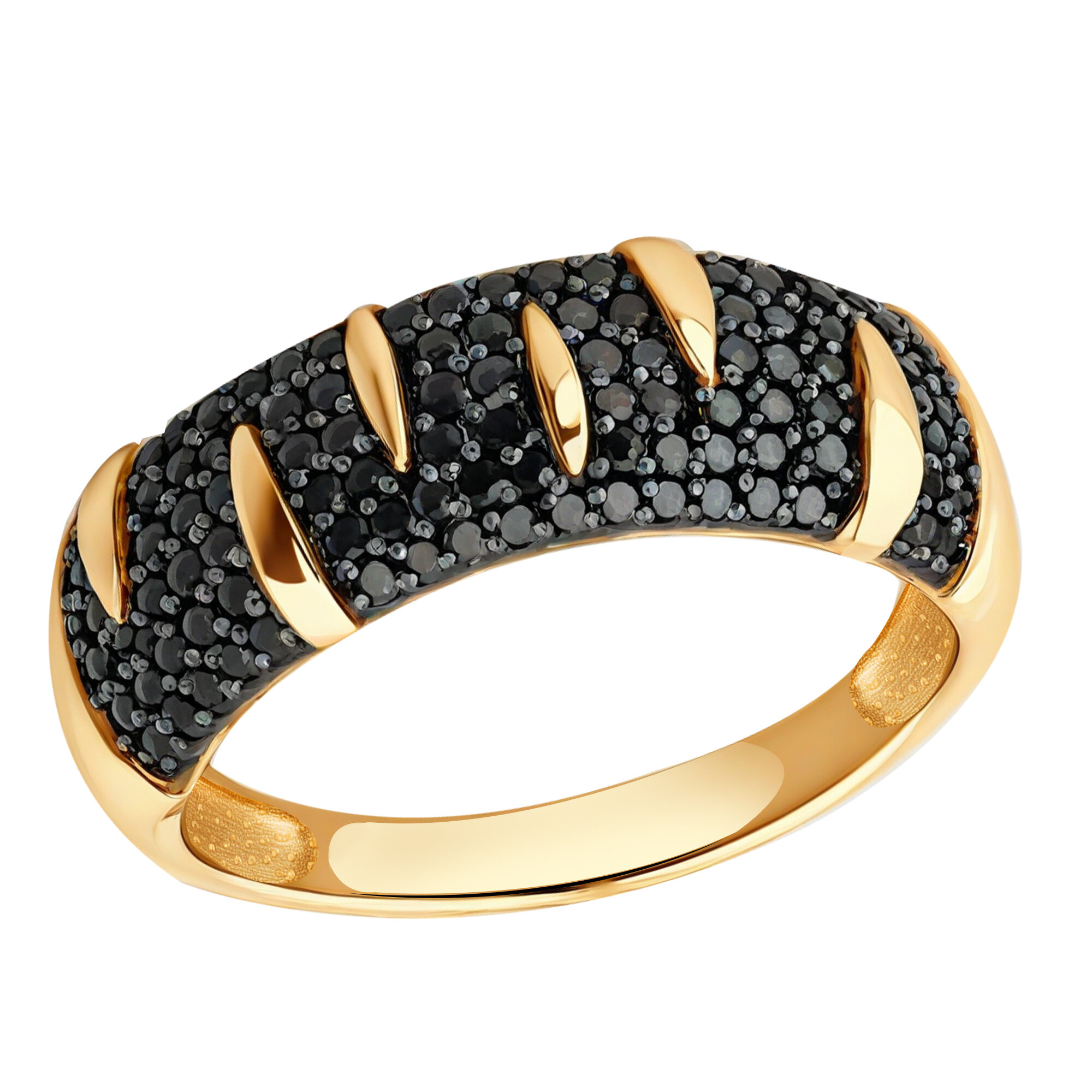 Кольцо широкое, красное золото, 585 проба, фианит