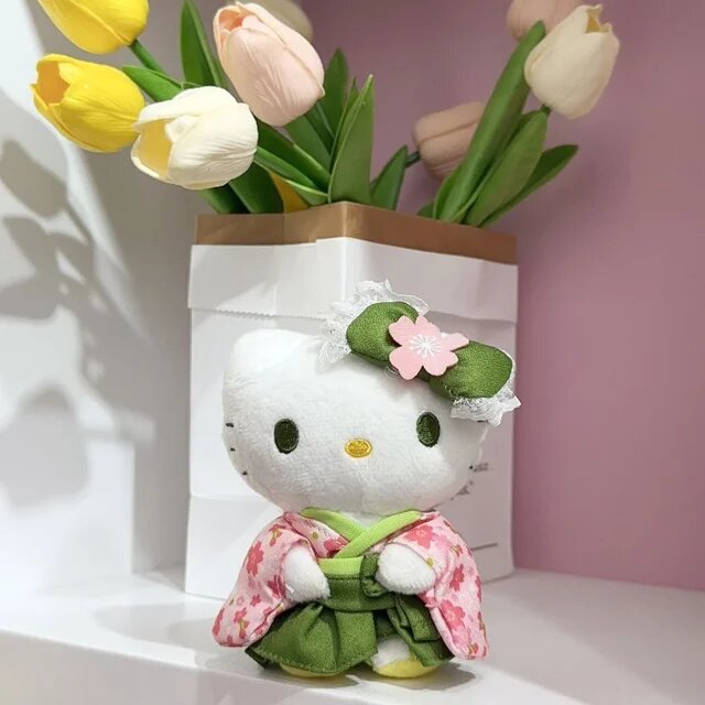 Кимоно Sanrio серии Cherry Blossom Kuromi Hello Kitty для девочек, плюшевая подвеска, милая кукла-собачка цвета корицы, брелок, украшение, подарок, Высота: около 12 см