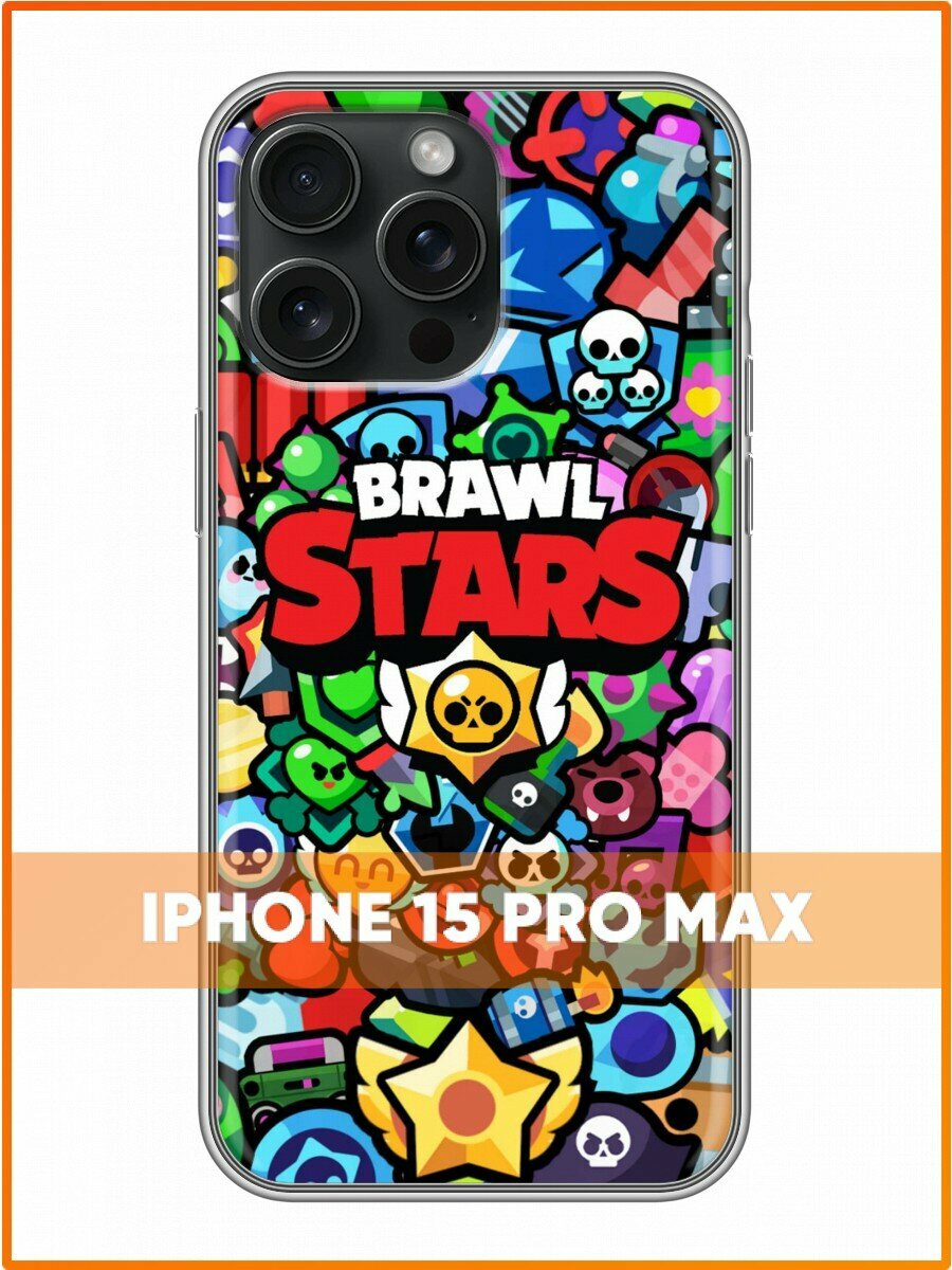 Чехол для Iphone 15 Pro Max с принтом для мальчиков Brawl Stars (Айфон 15 Про Макс)