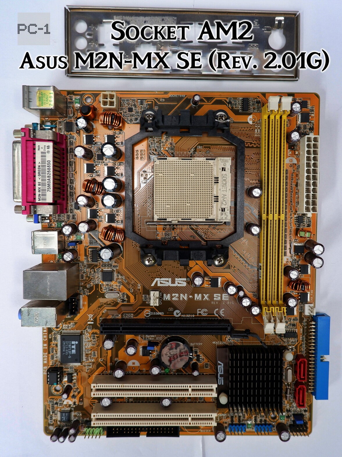 Материнская плата Socket AM2 Asus M2N-MX SE (Rev. 2.01G) 2xPCI PCI-E x16 2xDDR2 DIMM 2xSATA Sound SVGA 4xUSB LAN LPT COM mATX Рамка задних портов S/N 75M0AB268850