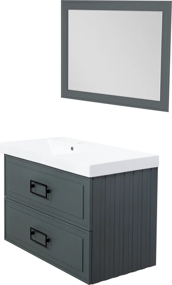 Мебель для ванной комнаты La Fenice Cubo Twin 90 L серая, ручки черные