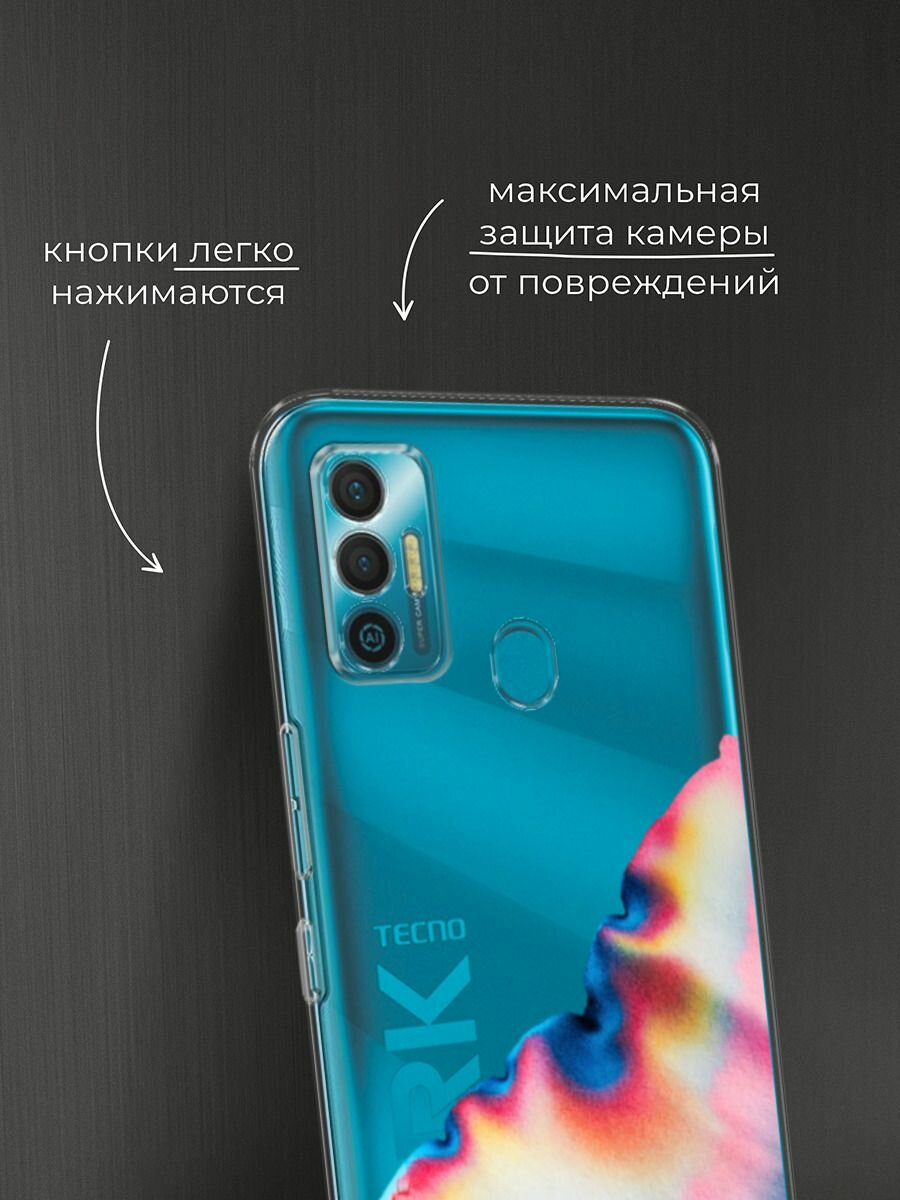 Чехол на Tecno Spark 7 / Техно Спарк 7 с принтом Розовая акварель, прозрачный — фото 1