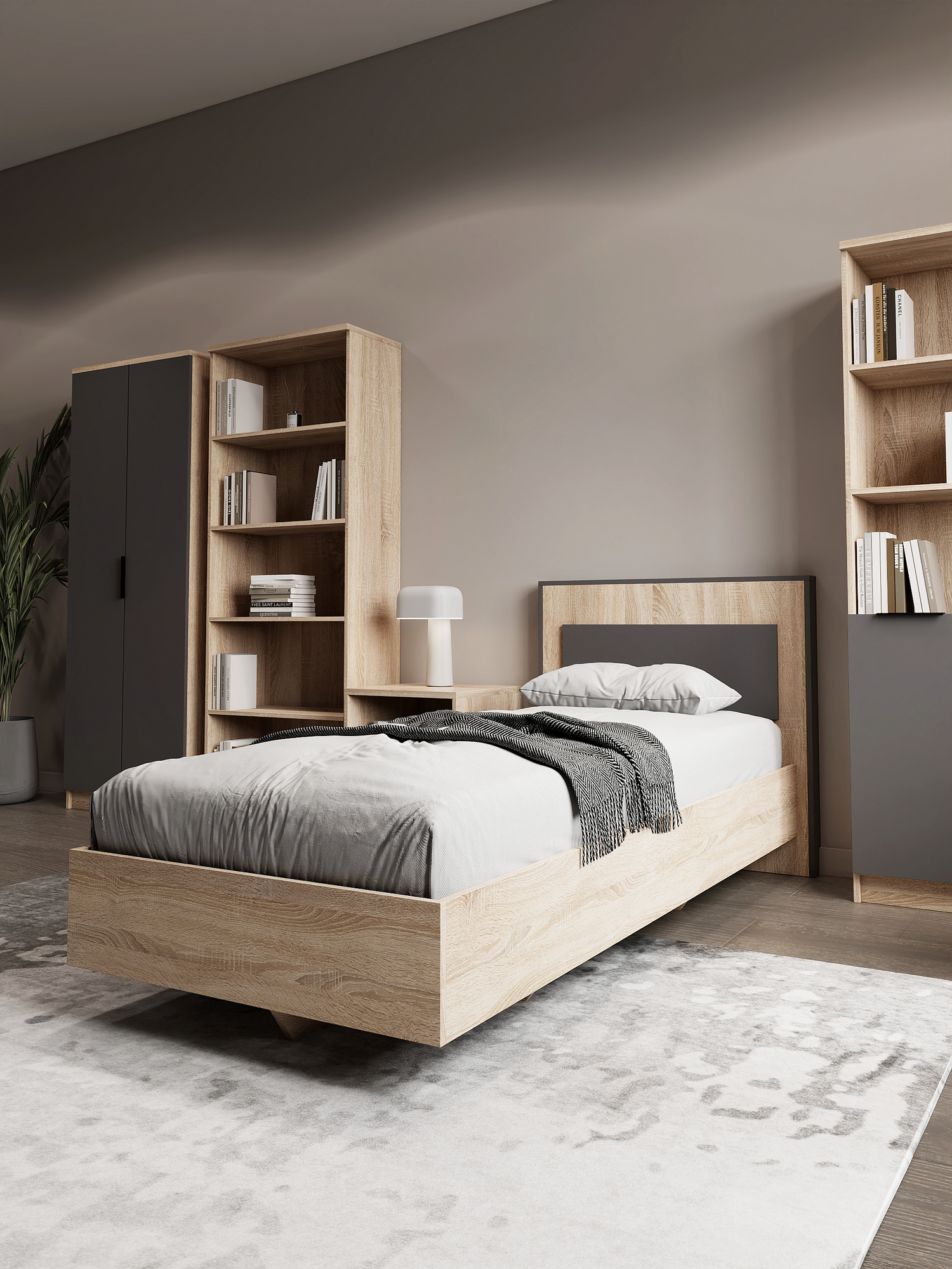 Кровать A-A MEBEL Оксфорд односпальная с основанием 80*200 дуб сонома