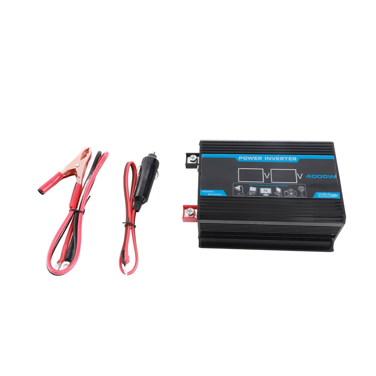 Интеллектуальный цифровой автомобильный инвертор мощностью 4000 Вт с 2 выходными портами USB, модифицированный синусоидальный преобразователь со светодиодным дисплеем