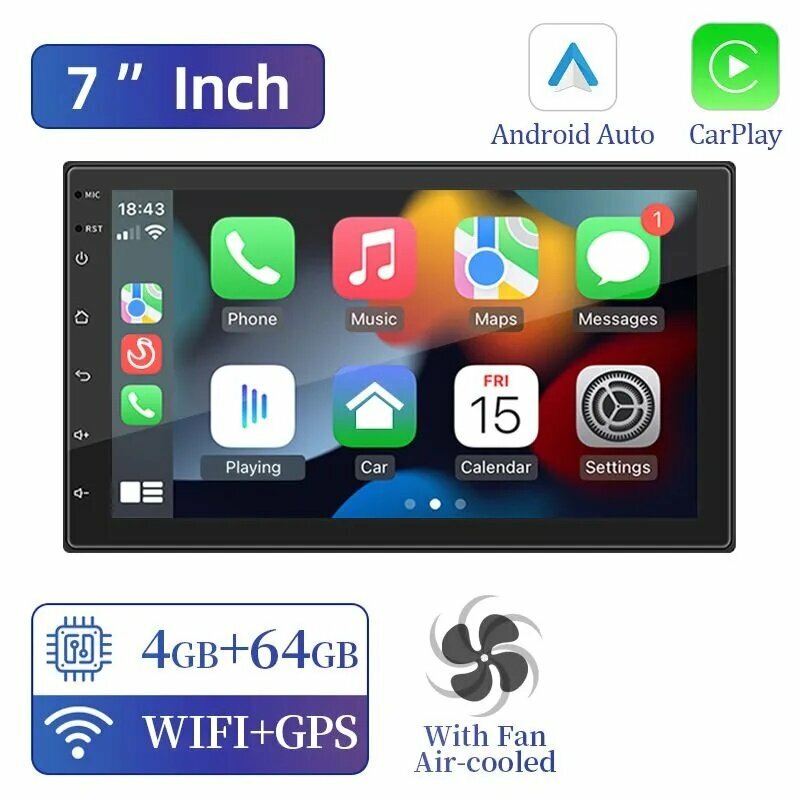 HIPPCRON Автомагнитола, диагональ: 7", 2 DIN, 4ГБ/64ГБ