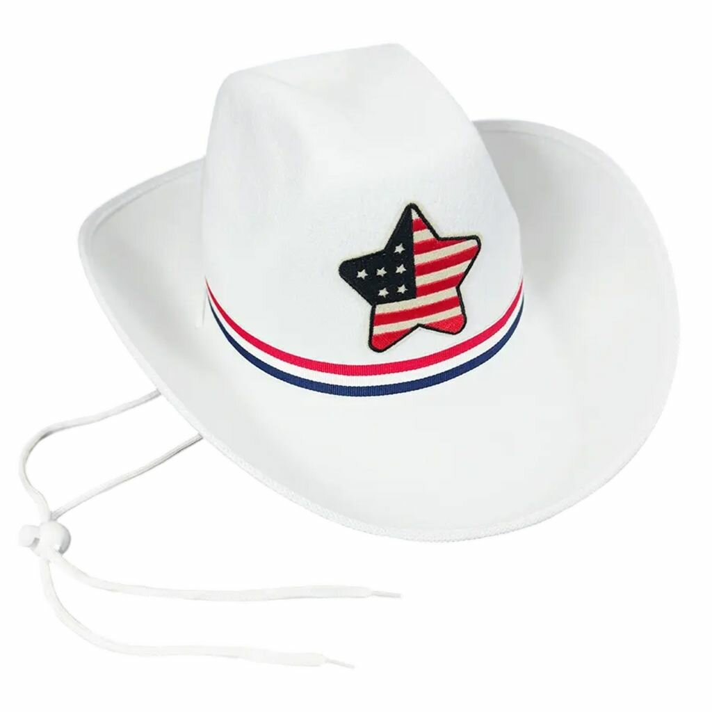 Ковбойская шляпа с Красными, Белыми и синими пятиконечными звездами в честь Дня независимости США-белый
