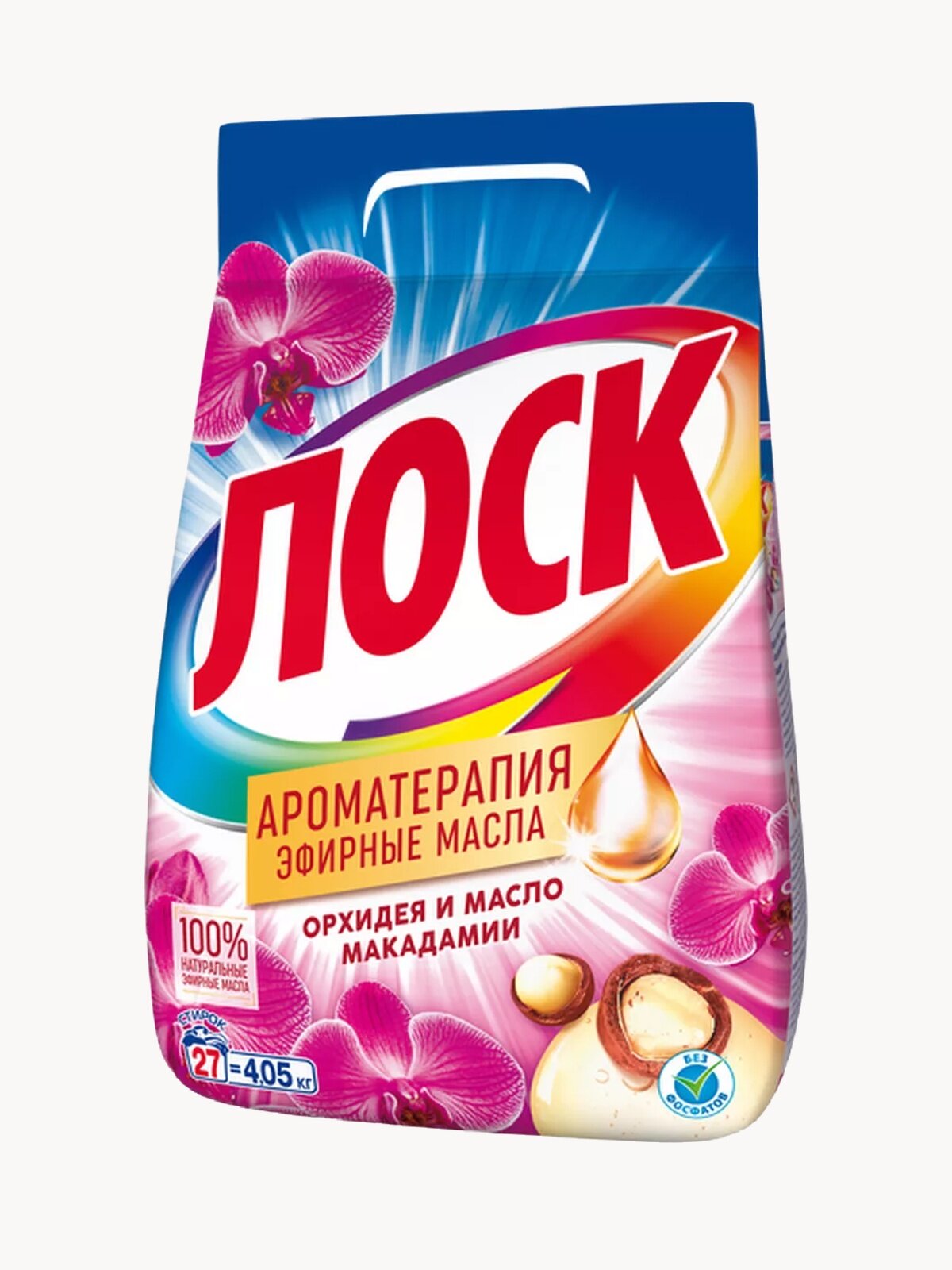 Средство для стирки Лоск Ароматерапия Орхидея и Масло Макадамии, стиральный порошок 4 кг (27 стирок)