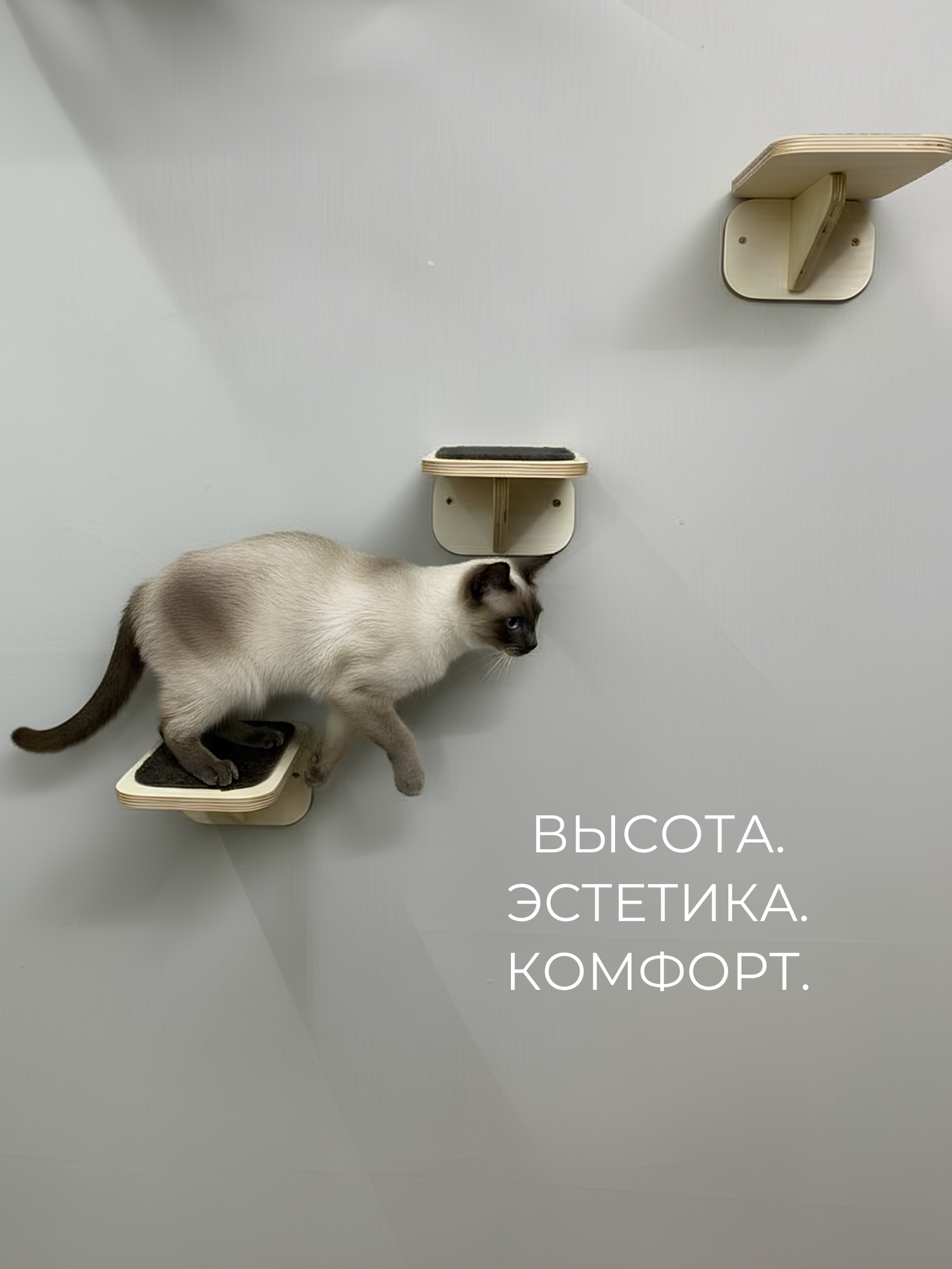 Полки-ступеньки для кошек Hunnkatt "Тролльстиген" настенные, с антискользящим покрытием, 20х13 см, 3 шт.