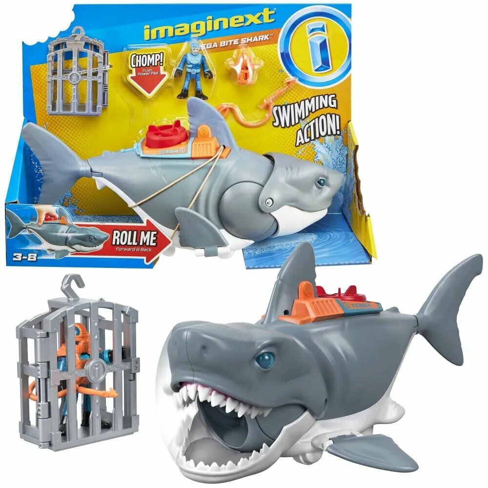 Игровой набор Imaginext Пиратский корабль с действием Укус акулы, 2 фигурки пиратов, игрушки для дошкольников, ребенок от 3 лет+