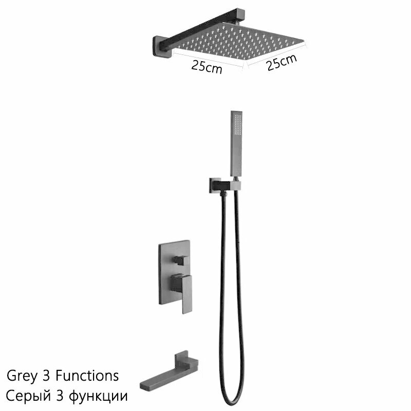 Душевая система WJNMONE скрытого монтажа, 10-дюймовая насадка, серый/черный/серебристый Grey 3 Way