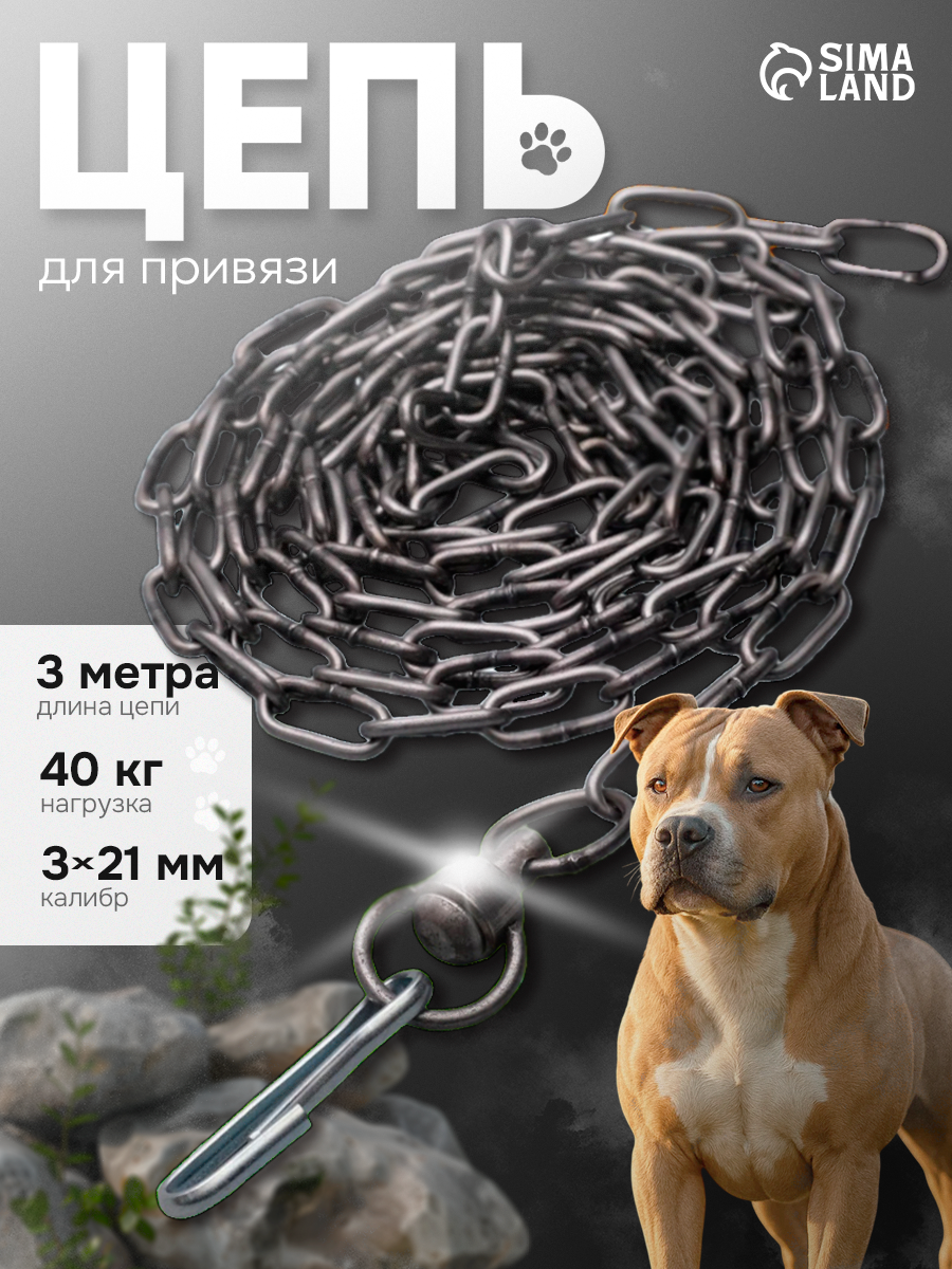 Цепь для привязи собак 3 метра, калибр 3 мм х 21 мм, цвет черный