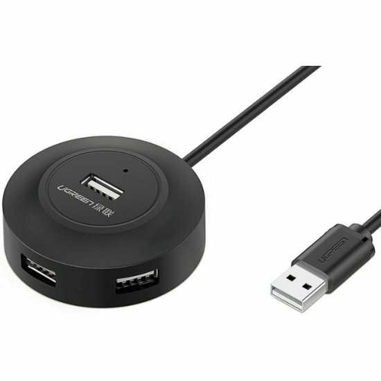Хаб (разветвитель) Ugreen USB 2.0 Hub 4 Ports, длина 1 м, черный (20277)