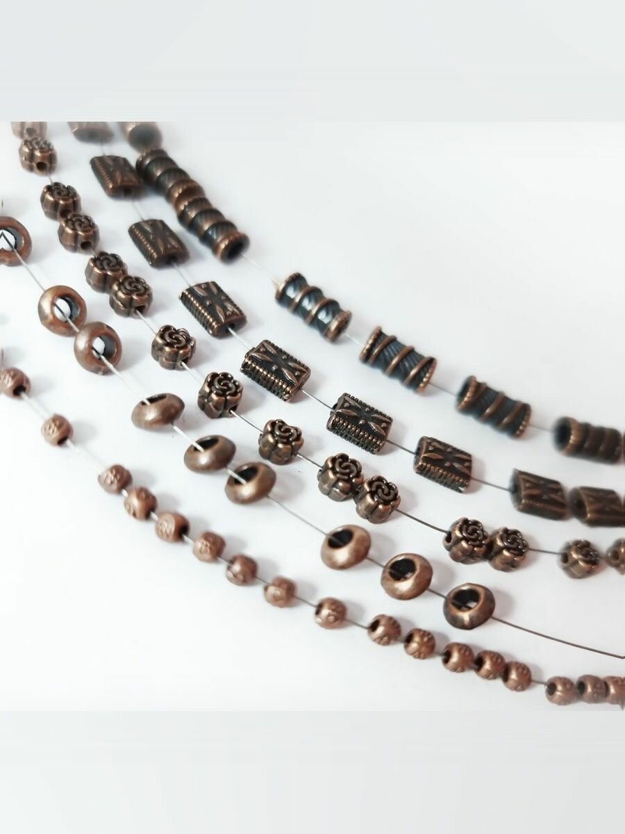 Бусины металлические 3-10мм. Набор 100шт. Цвет медный.