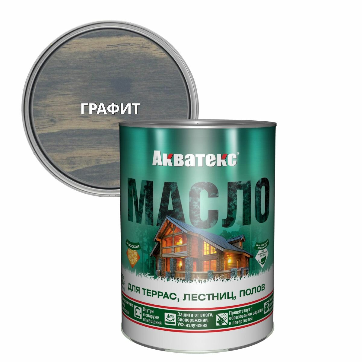 Масло для террас, лестниц, полов Акватекс графит, влагостойкое, антигрибковая защита, 0.75 л
