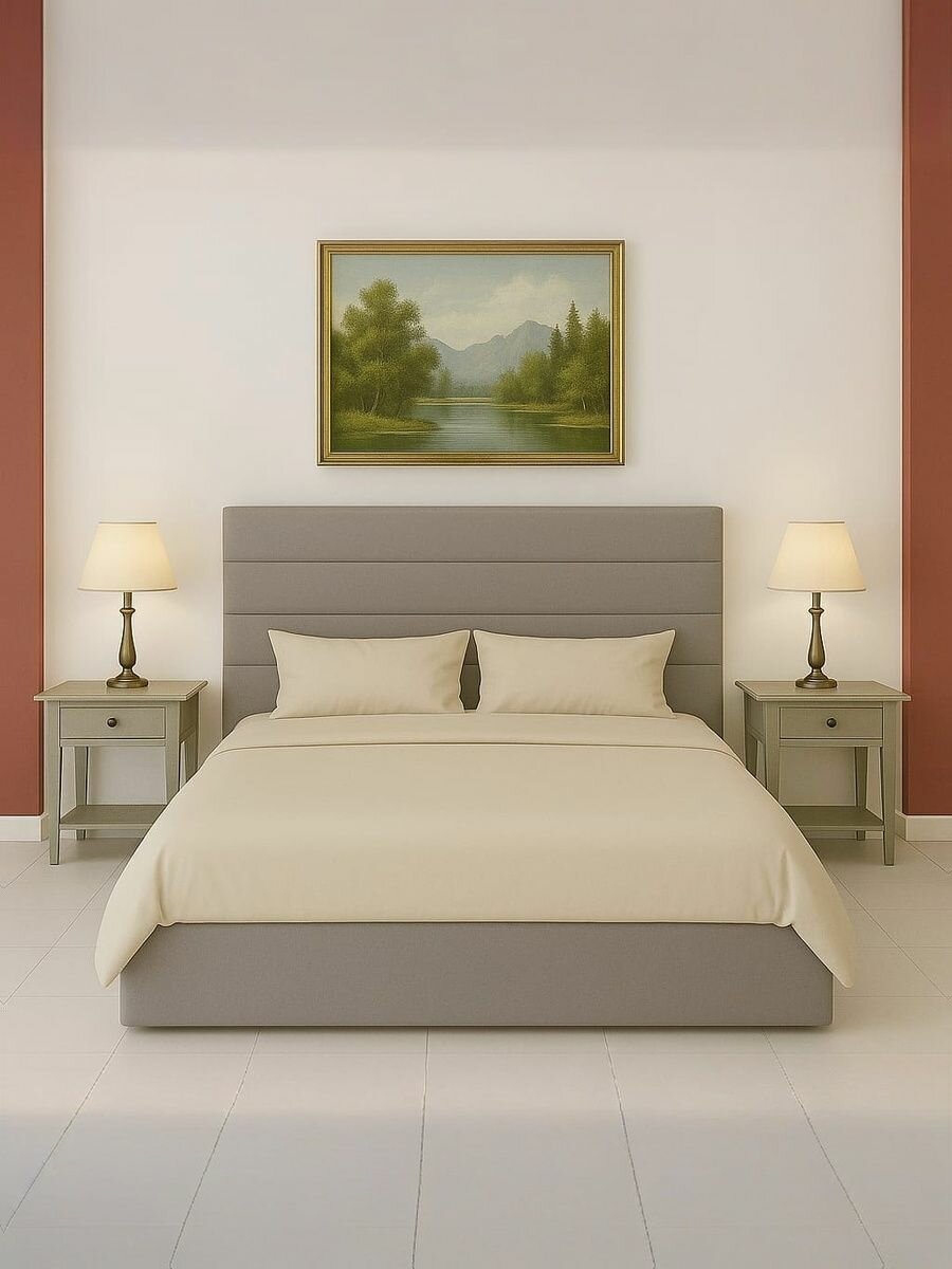 Кровать двуспальная 180х200 с подъемным механизмом, ящиками для белья, ортопедическим основанием, светло-серая, Лара